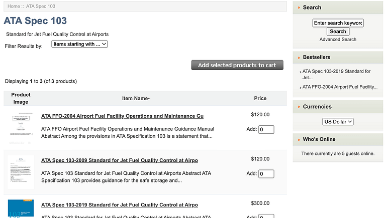 ATA103 Spec 103: Includes JF-WA1 Hydro-Light ASTM D3240